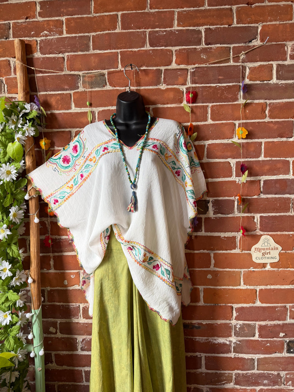 The Wandering Bloom Layer - Upcycled V-neck Embroidered Poncho ...