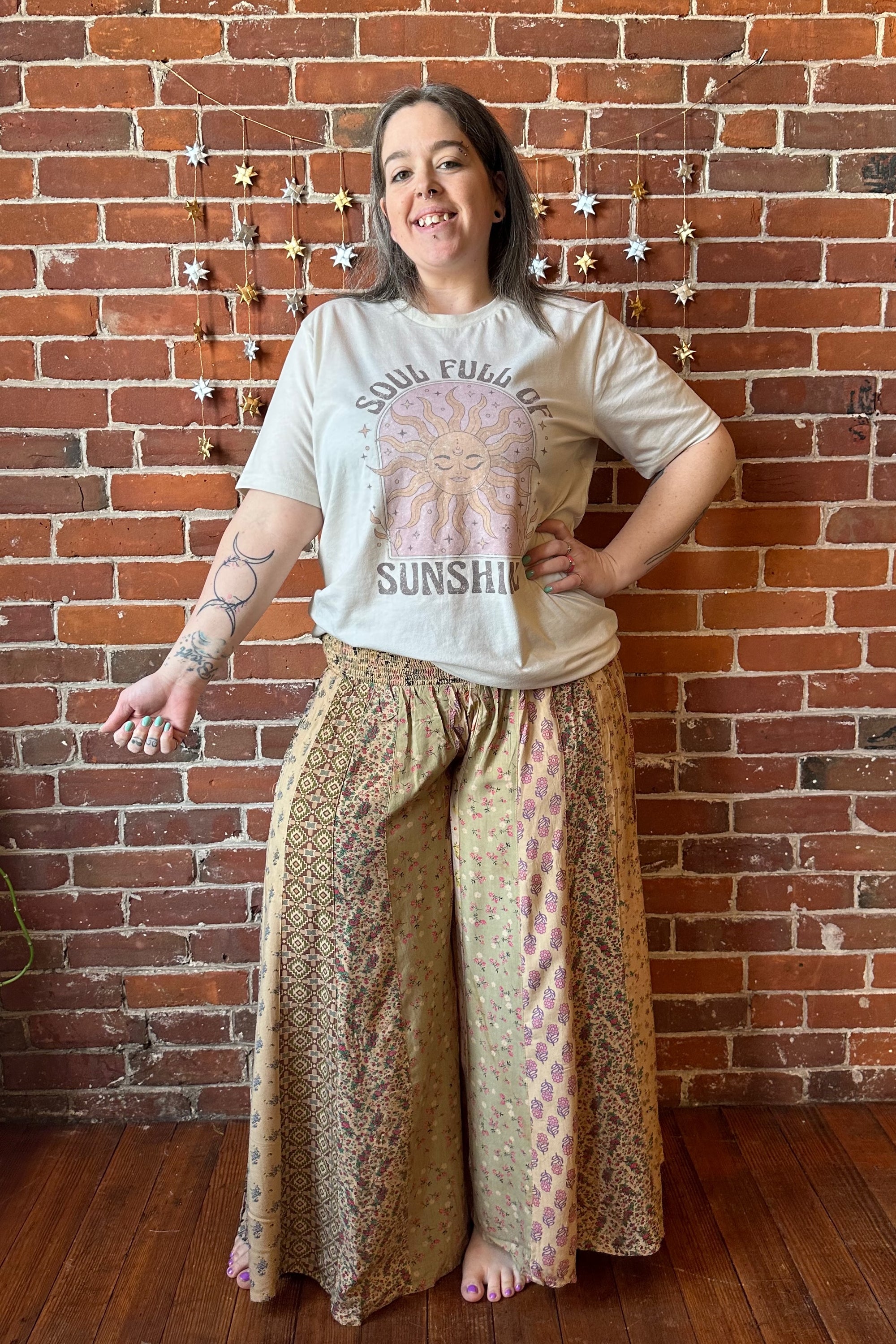 Aurora Flowy Patchwork Wide Leg Palazzo Pants - Sand – MountainGirlClothing