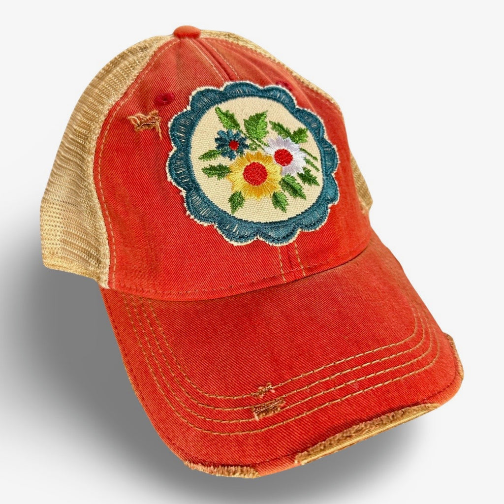 Boho Flower Patch Hat -Faded Red Color – MountainGirlClothing