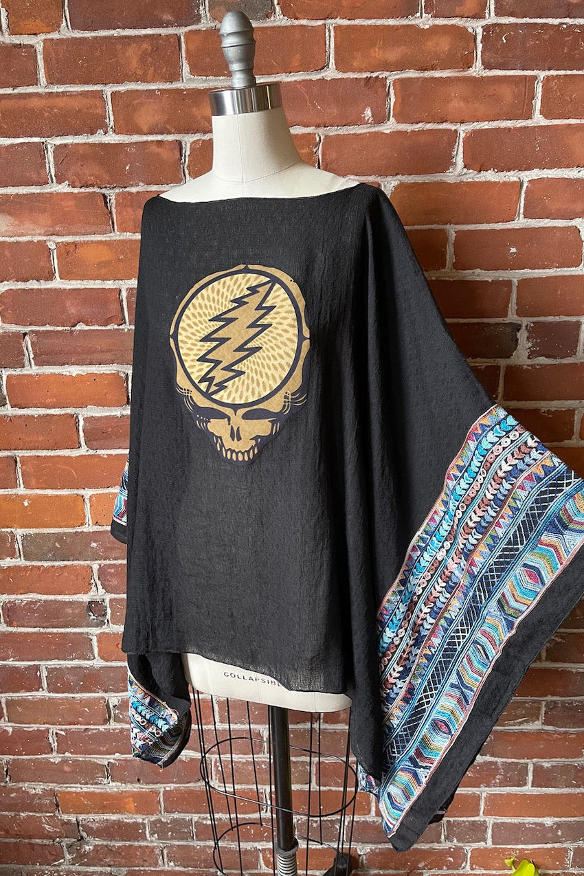 Grateful Dead Inspired Black Embroidered Poncho – MountainGirlClothing